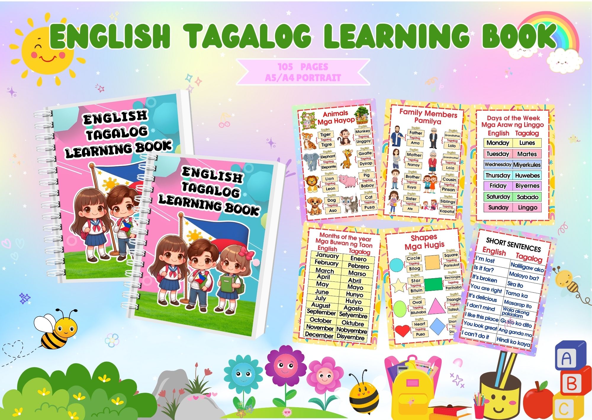 ENGLISH TAGALOG LEARNING BOOK | READING BOOK | LEARNING MATERIAL | A5 ...