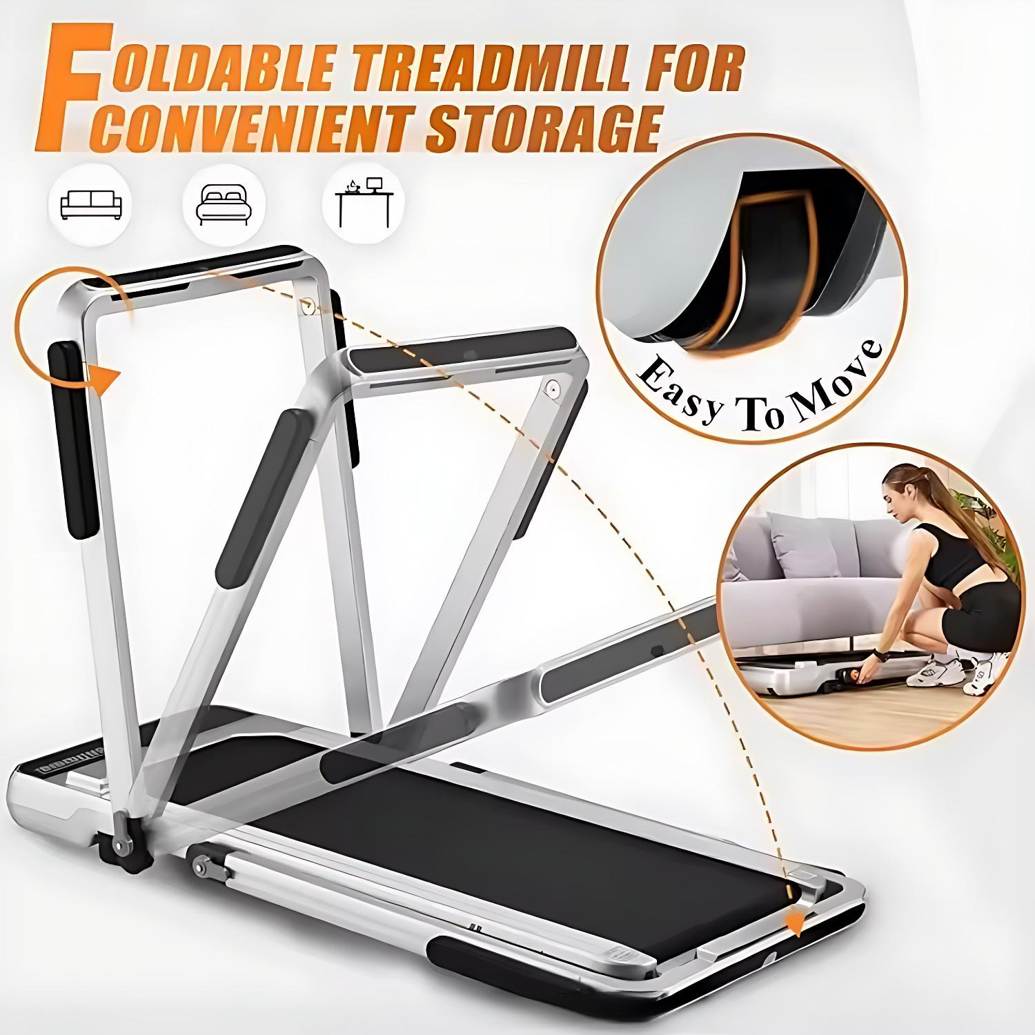 MY-HI Electric Foldable Treadmill Portable Armrest buttons Walking pad ...