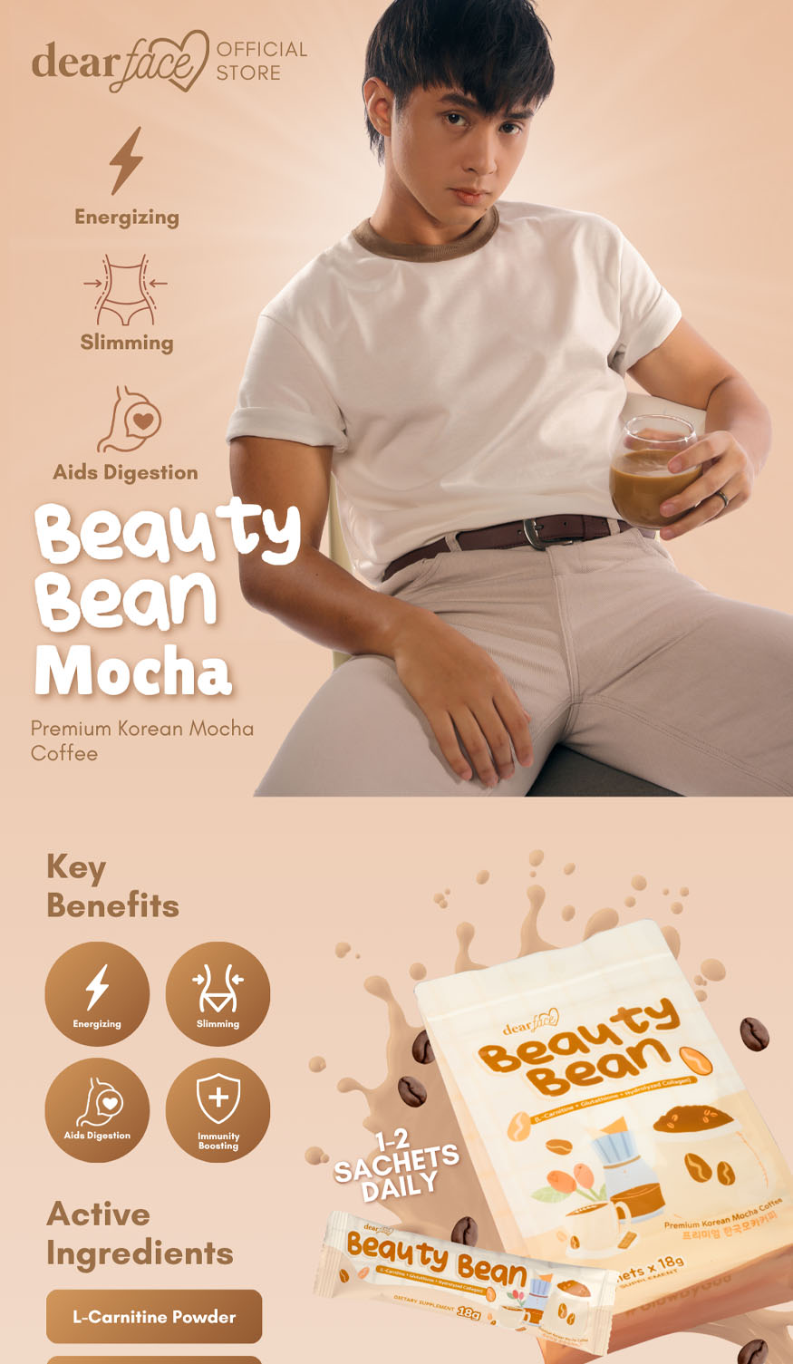 DEAR FACE Beauty Bean Mocha 180g | Premium Korean Mocha Coffee Drink ...