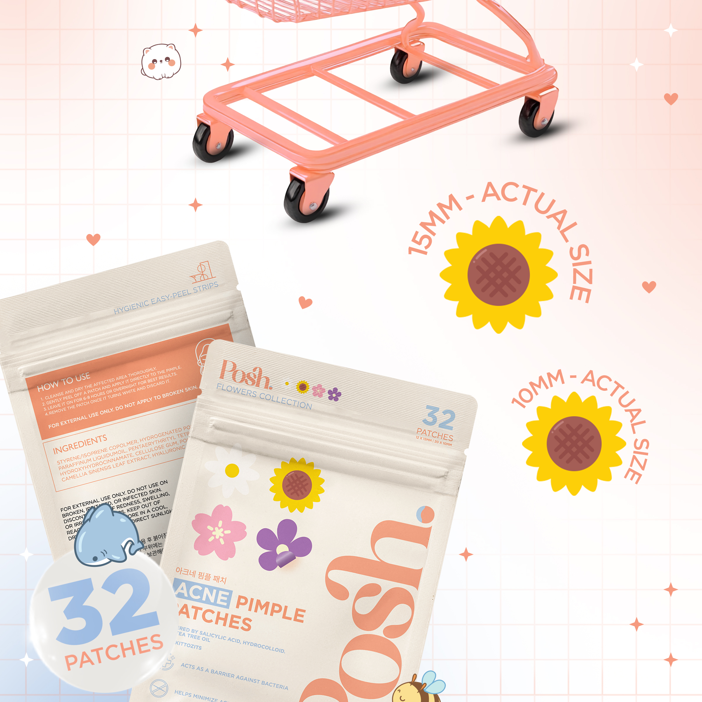FLOWERS Posh Skin Pimple Patch 32pcs - Hydrocolloid Acne Spot Pimple ...