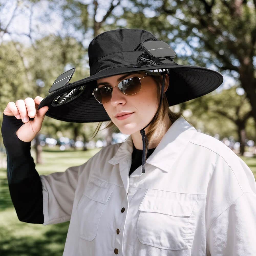 KS store Solar Powered Fan Hat for Men Women Wide Brim Hat with 2 Fans ...