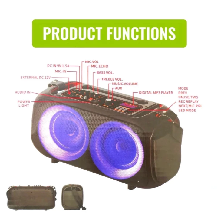 NDR-Q68 Double 6.5 Inches Portable Karaoke Wireless Bluetooth Speaker W ...
