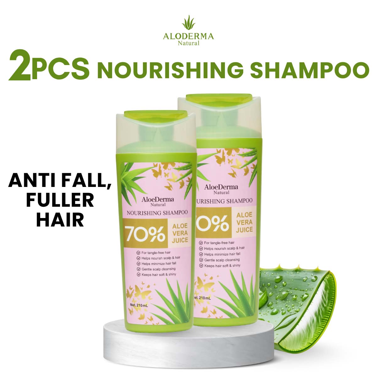 Aloe Derma Shampoo 210ml- 70% Organic Aloe Vera Anti-Hair Fall 2pcs Set ...