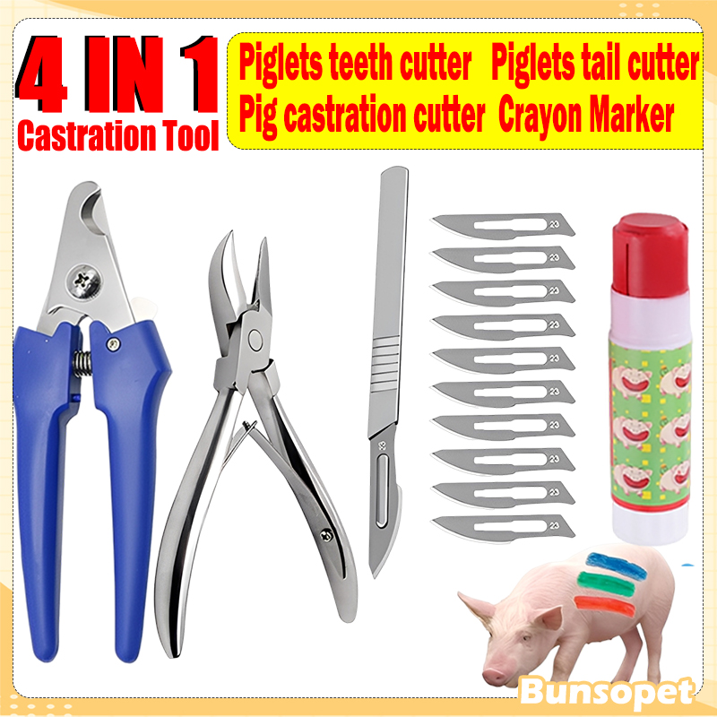 6 IN 1 Piglet Tool Kit Tooth & Tail Cutter+Animal Marker+Castration ...