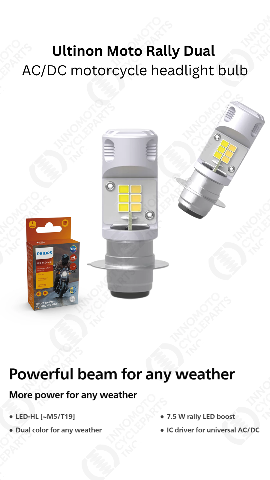 Philips Ultinon Moto Rally Dual LED and High Power /HS1 / M5/T19 ...