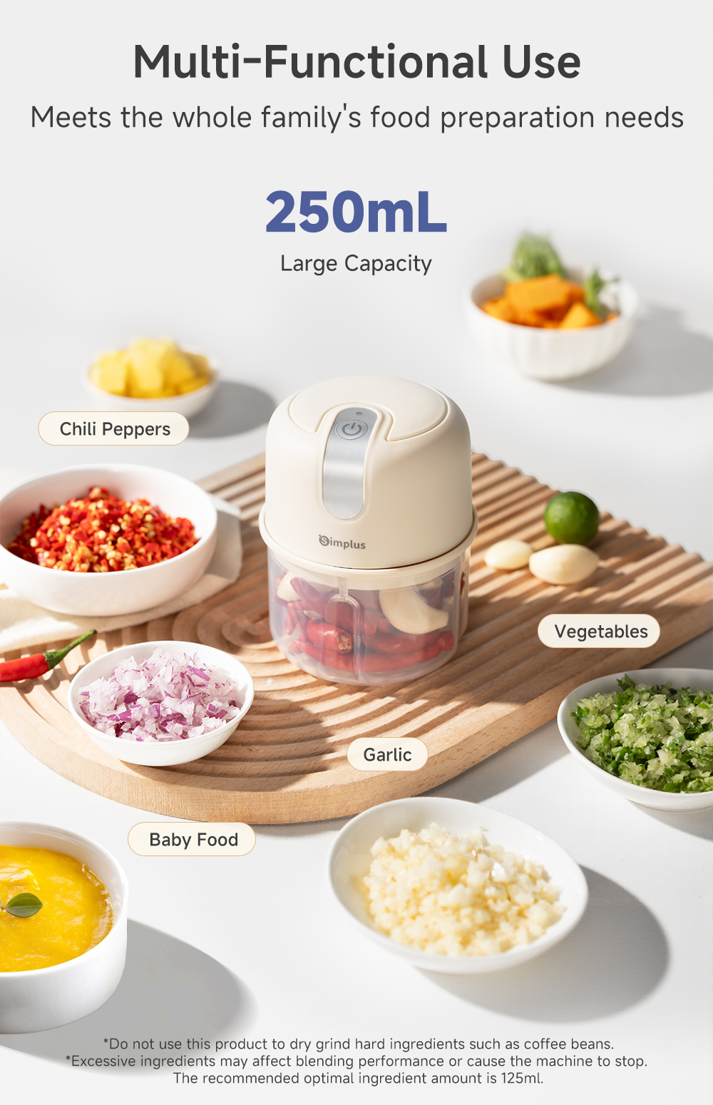 Simplus Portable Meat Grinder-Electric Food Processor for Baby Food ...