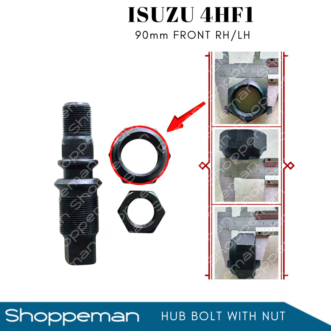 90mm ISUZU 4HF1 FRONT HUB BOLT WITH NUT STUD WHEEL HUB DRUM RH/LH ...