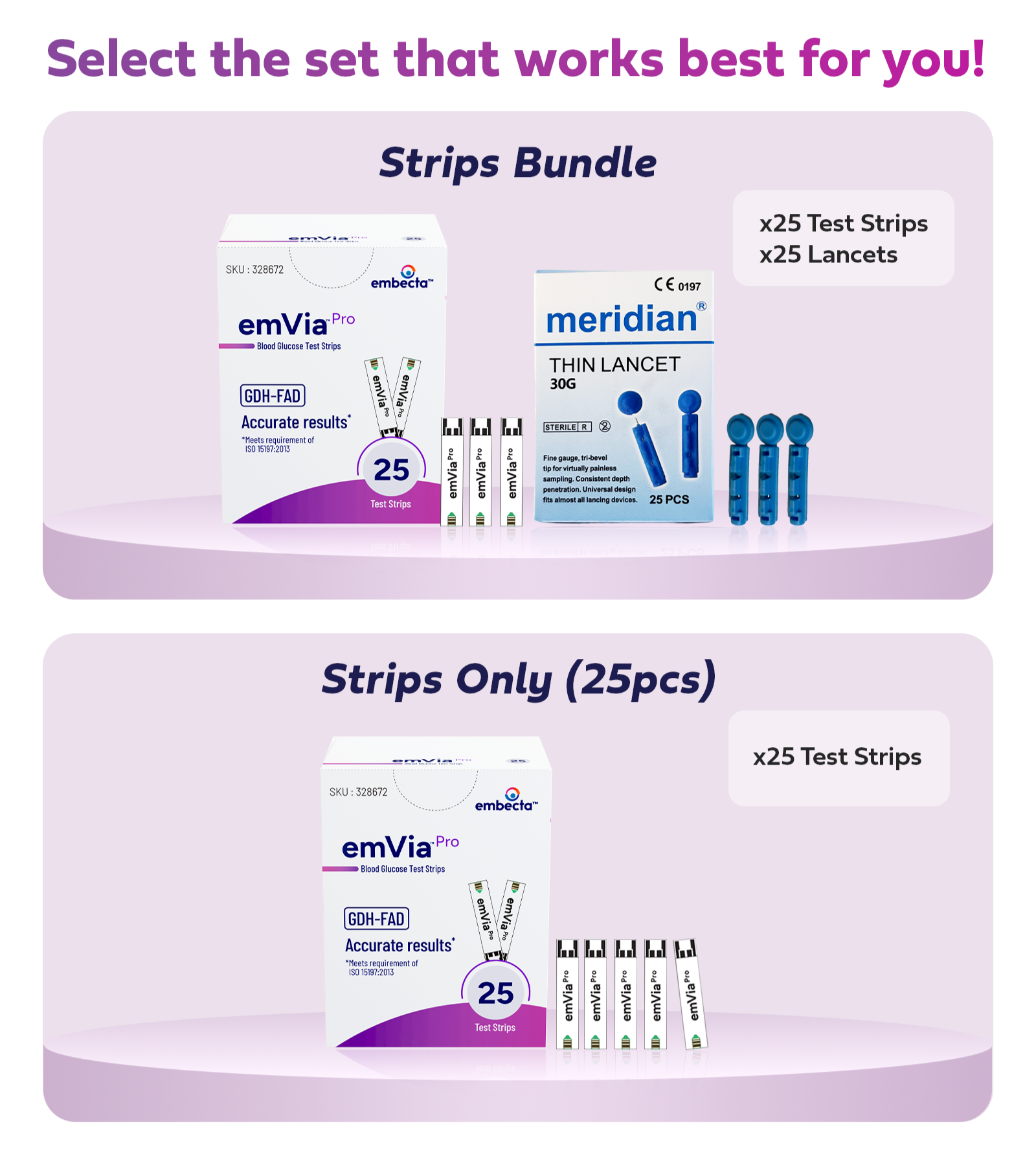 emVia Pro Glucose Test Strips (25s) by embecta - For blood sugar ...