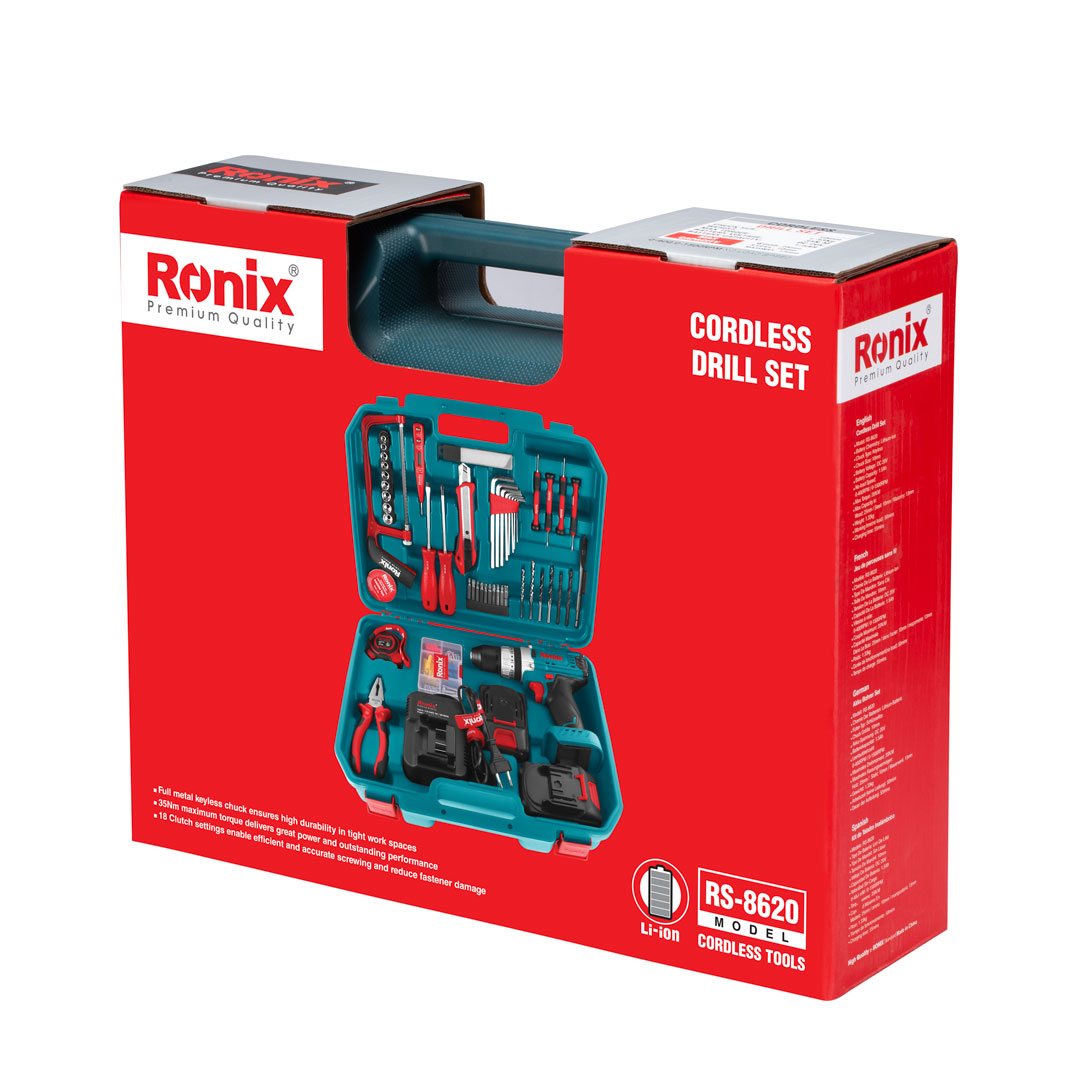 RONIX RS-8620 Cordless Drill Kit 53 Pieces Accessories | 20V Cordless ...