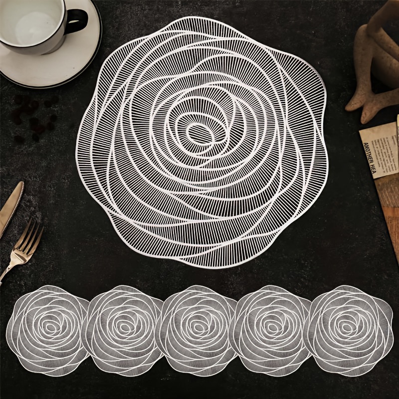 6PCS Rose Placemats Gold Bronzing Plate Mat Waterproof Elegant Dining ...