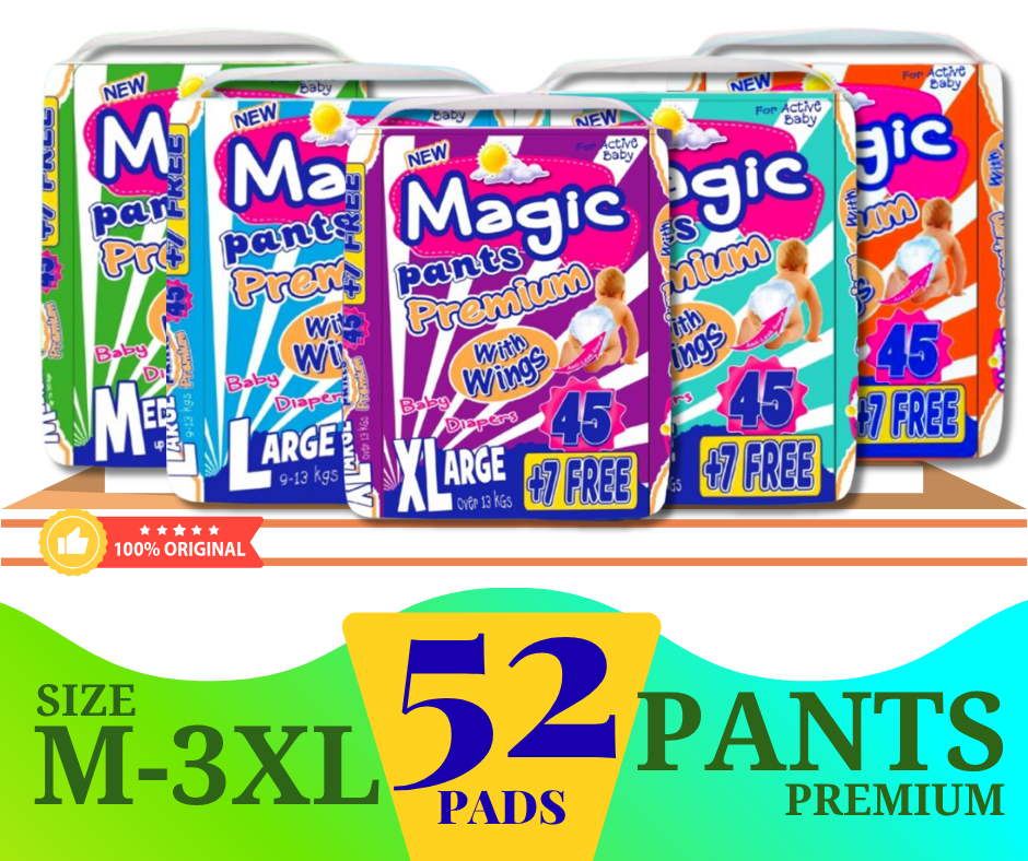 MAGIC PANTS PREMIUM DIAPER WITH WINGS by 45+7 free pads (MEDIUM-3XL ...