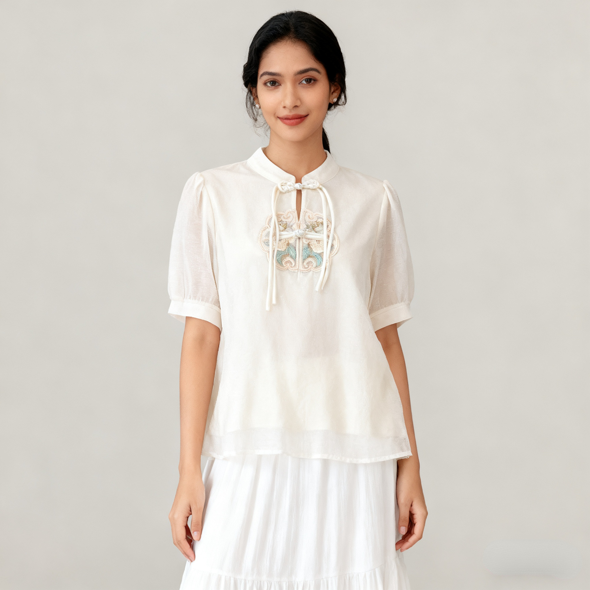 asian inspired attire for women blouse Modern Filipiniana Top Eyelet ...