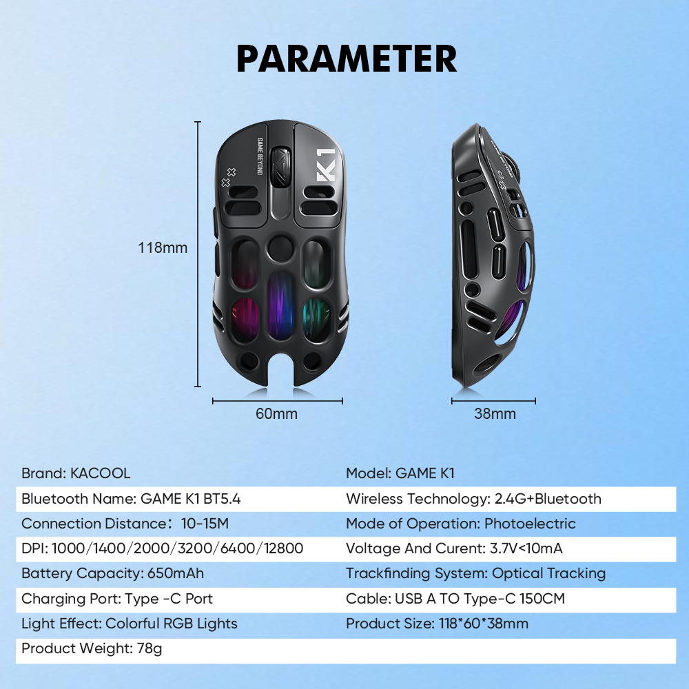 Kacool Gaming Mouse 2.4G HZ Ergonomic Mouse Rechargeable RGB LED Mouse ...
