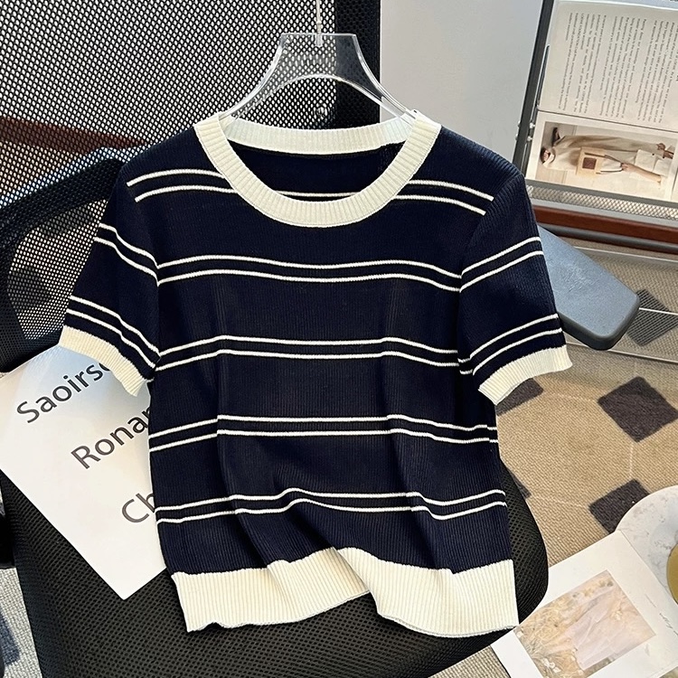 Jolly Chic Stripe Pattern All Match Knitted Top 7031 | Shopee Philippines