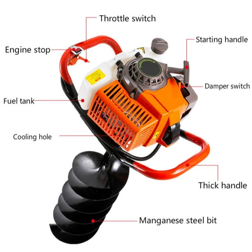 Earth Auger Drill machine 2/4 Stroke with Bits EARTH AUGER Hole Digger ...