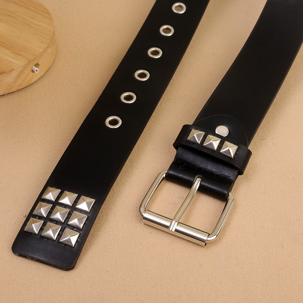 Metal Punk Rock Rivet Belt Punk PU Leather Belt Threads Studded With ...