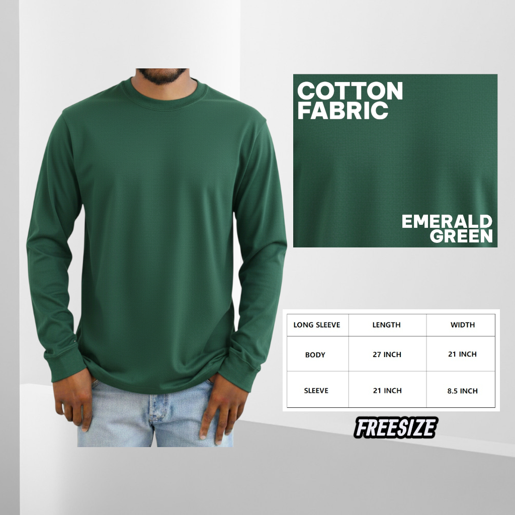 PLAIN EMERALD GREEN LONG SLEEVE SHIRT COTTON UNISEX HIGH QUALITY ...
