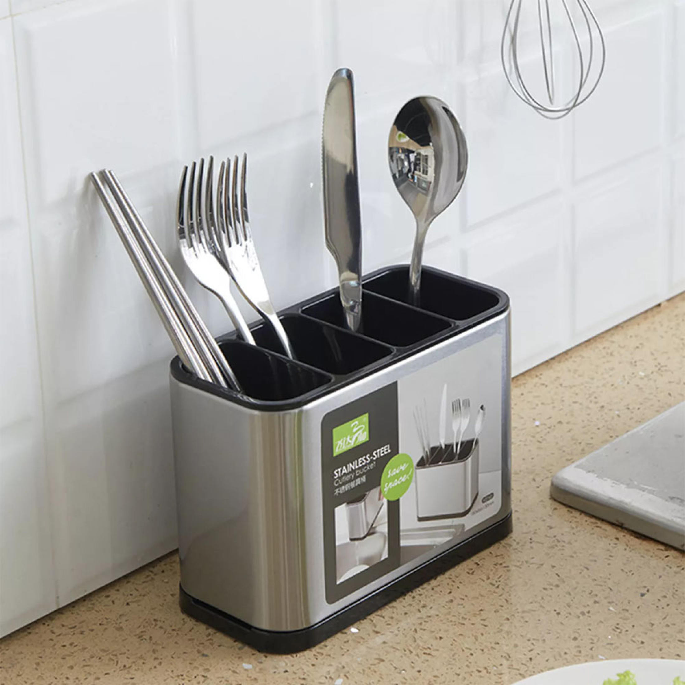 Stainless steel cutlery bucket, segmented chopstick holder, high-end ...