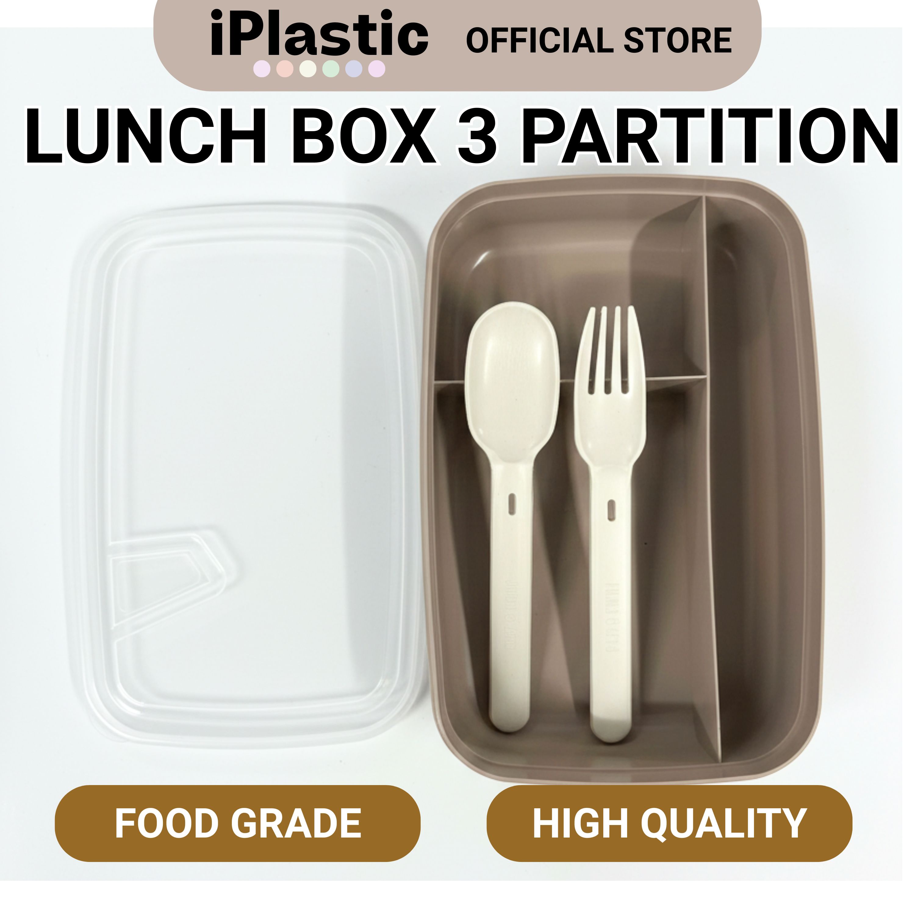 iPlastic Aesthetic Lunch Box Mocha 3 Partition Food Container Spoon ...