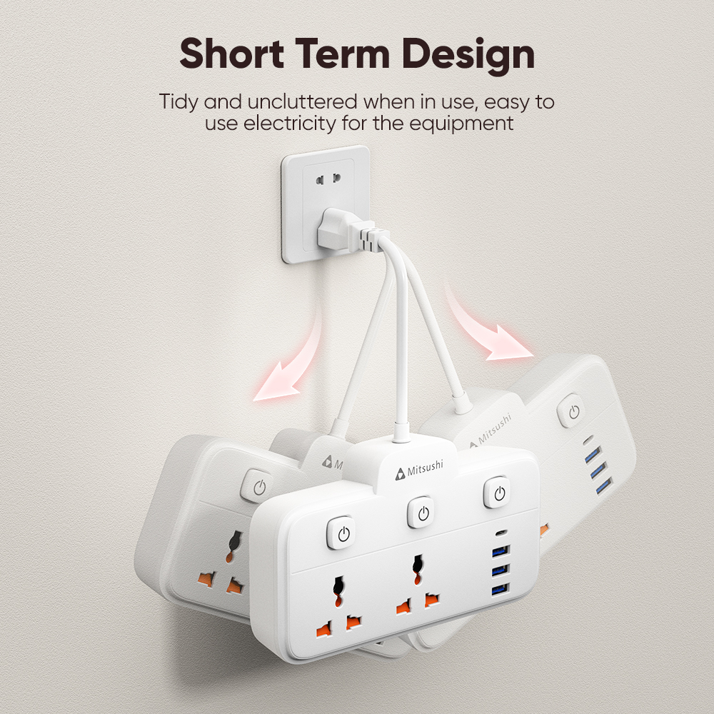Mitsushi 2500W Extension Socket Heavy Duty 2 Plugs Power Strip with USB ...