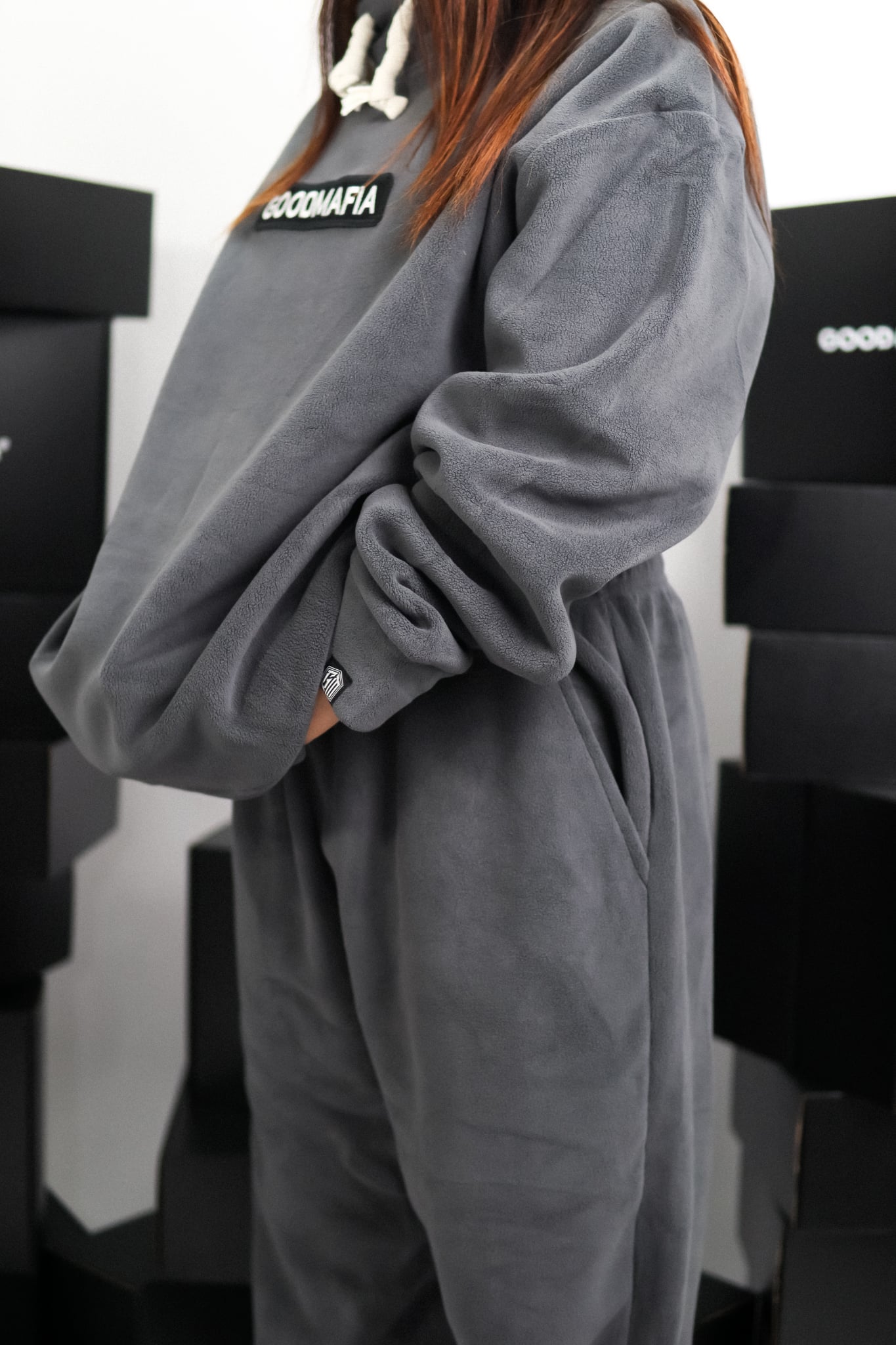 ALL OVER FUNNEL NECK IN DUSTY MID PATCH HOODIE PANTS SUEDE (GOODMAFIA ...