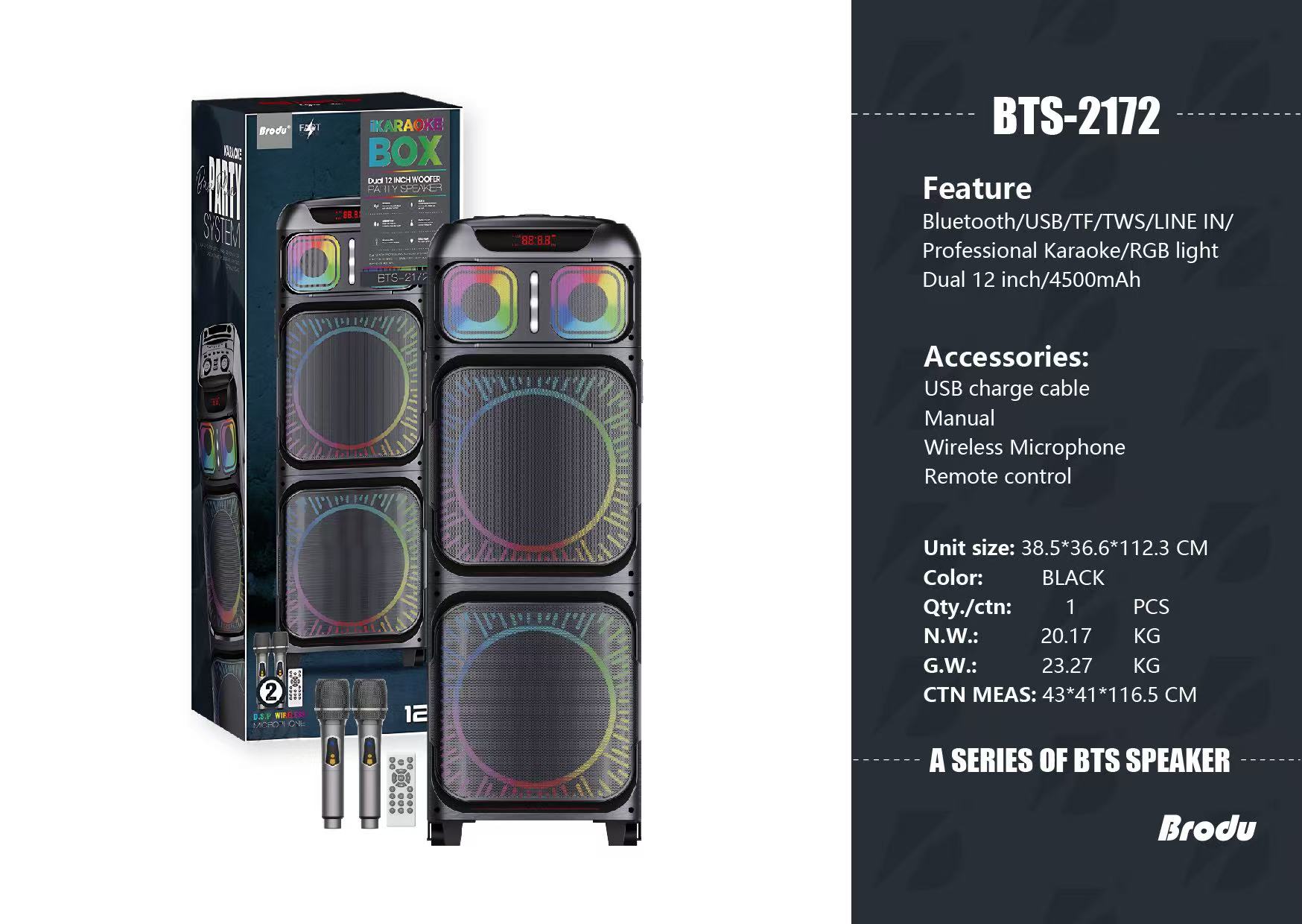 Brodu BTS-2172 200W Outdoor Boombox Portability Wireless Speakers With ...