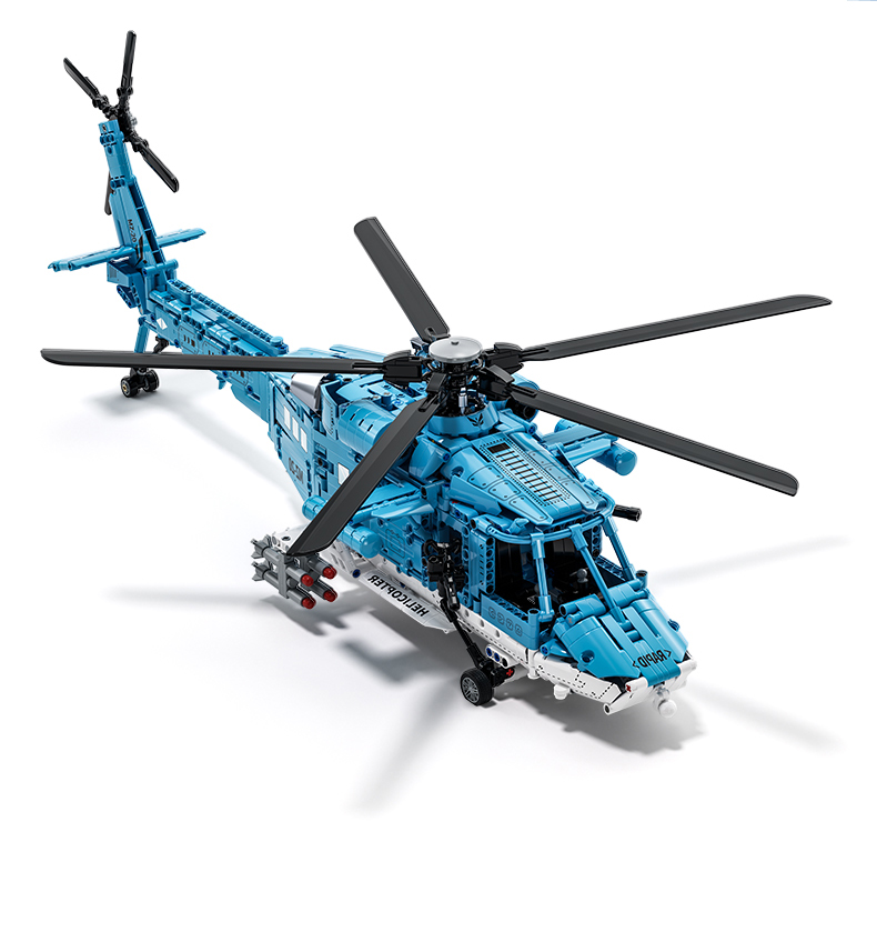 Helicopter building block toy with rotatable propellers, armed ...