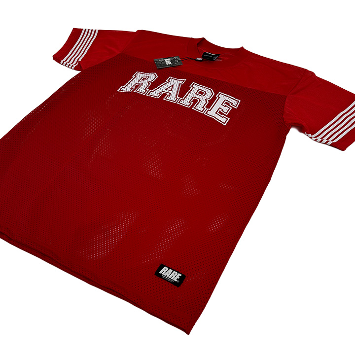 RARE BLOCK FONT LOGO MESH SHIRT IN BLACK, WHITE, RED, BLUE AND BEIGE ...