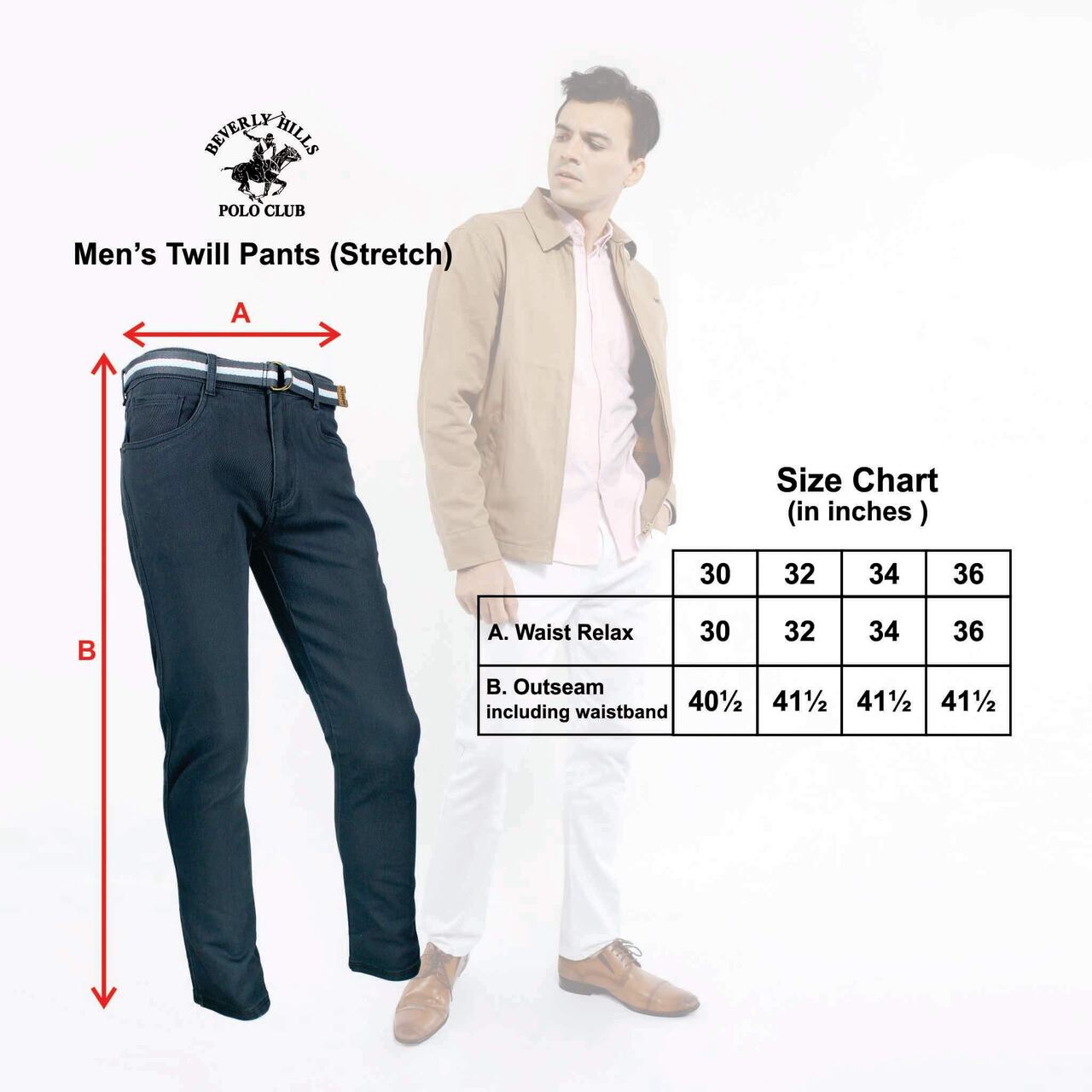 Beverly Hills Polo Club Men’s Cotton Twill Pants in Khaki,Black,White ...