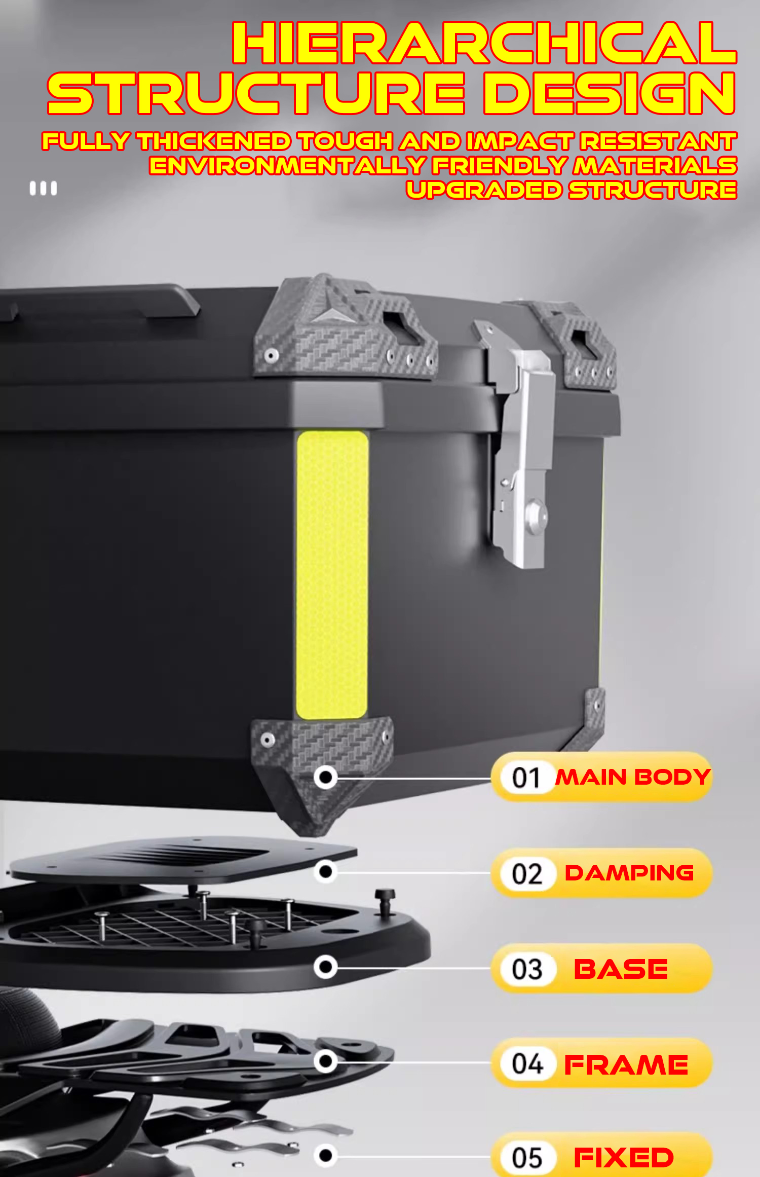 Motorcycle trunk helmet box universal 45L large capacity Hard Plastic ...