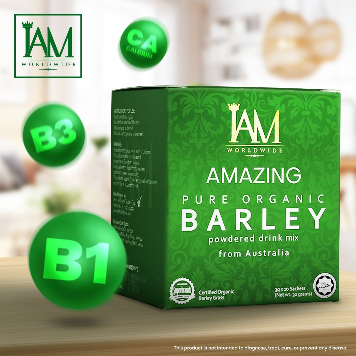 Original IAM Amazing Pure Organic Barley Powdered Drink Mix 3g x ...
