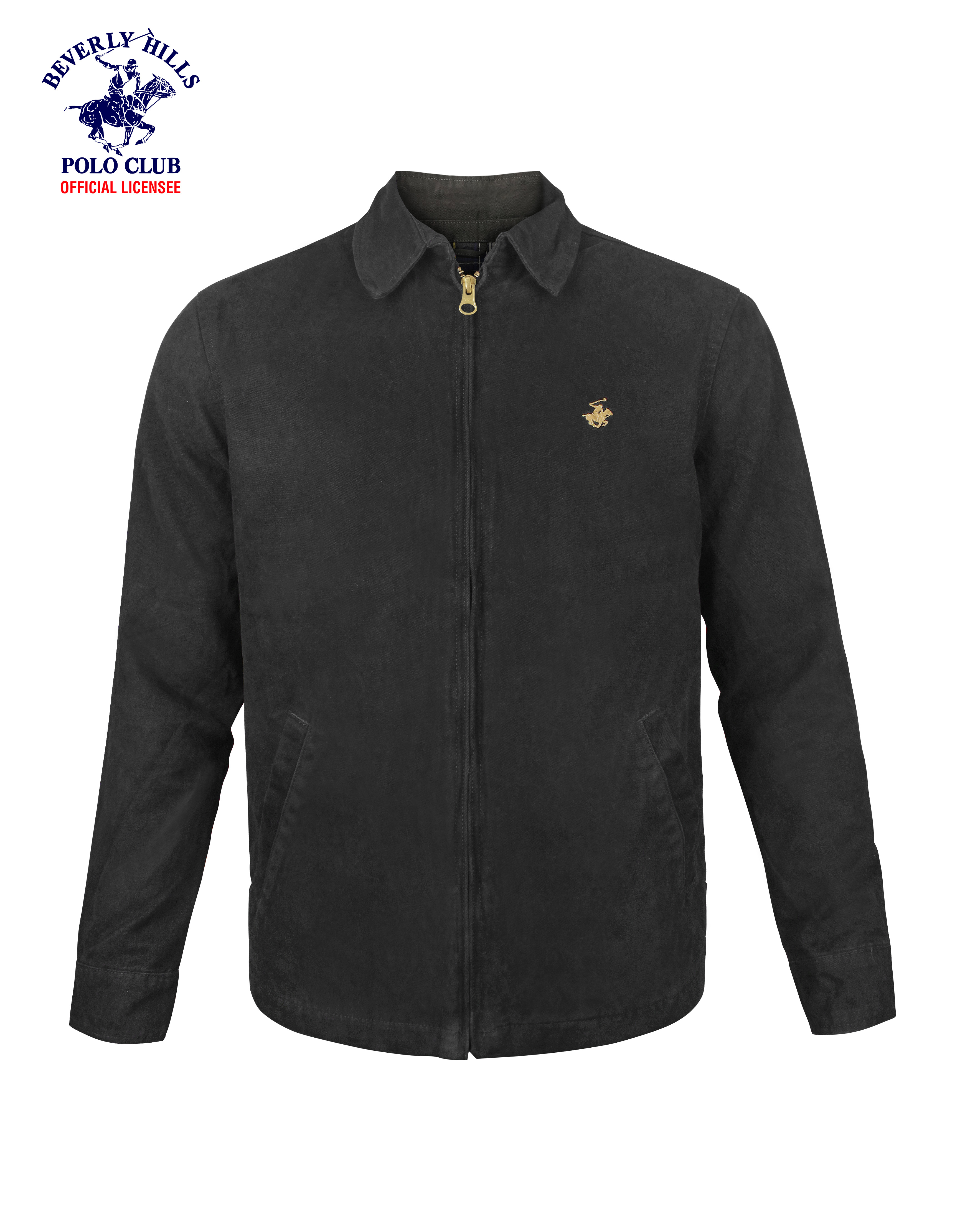 Beverly Hills Polo Club Men's Cotton Twill Jacket with Collar in Black ...