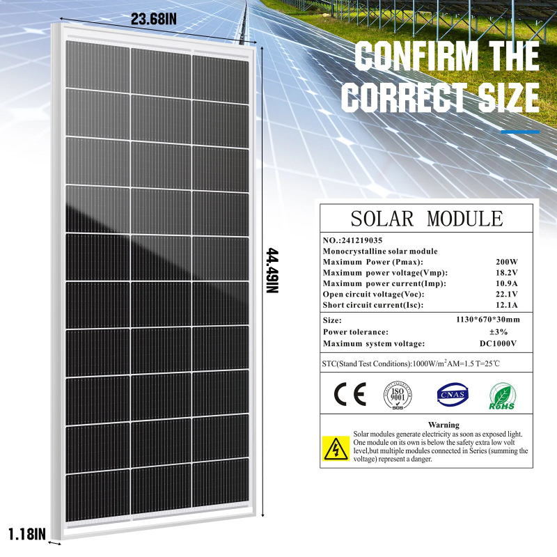 Dual Glass 200 Watts 18BB Solar Panel 12V Monocrystalline Silicon 200W ...