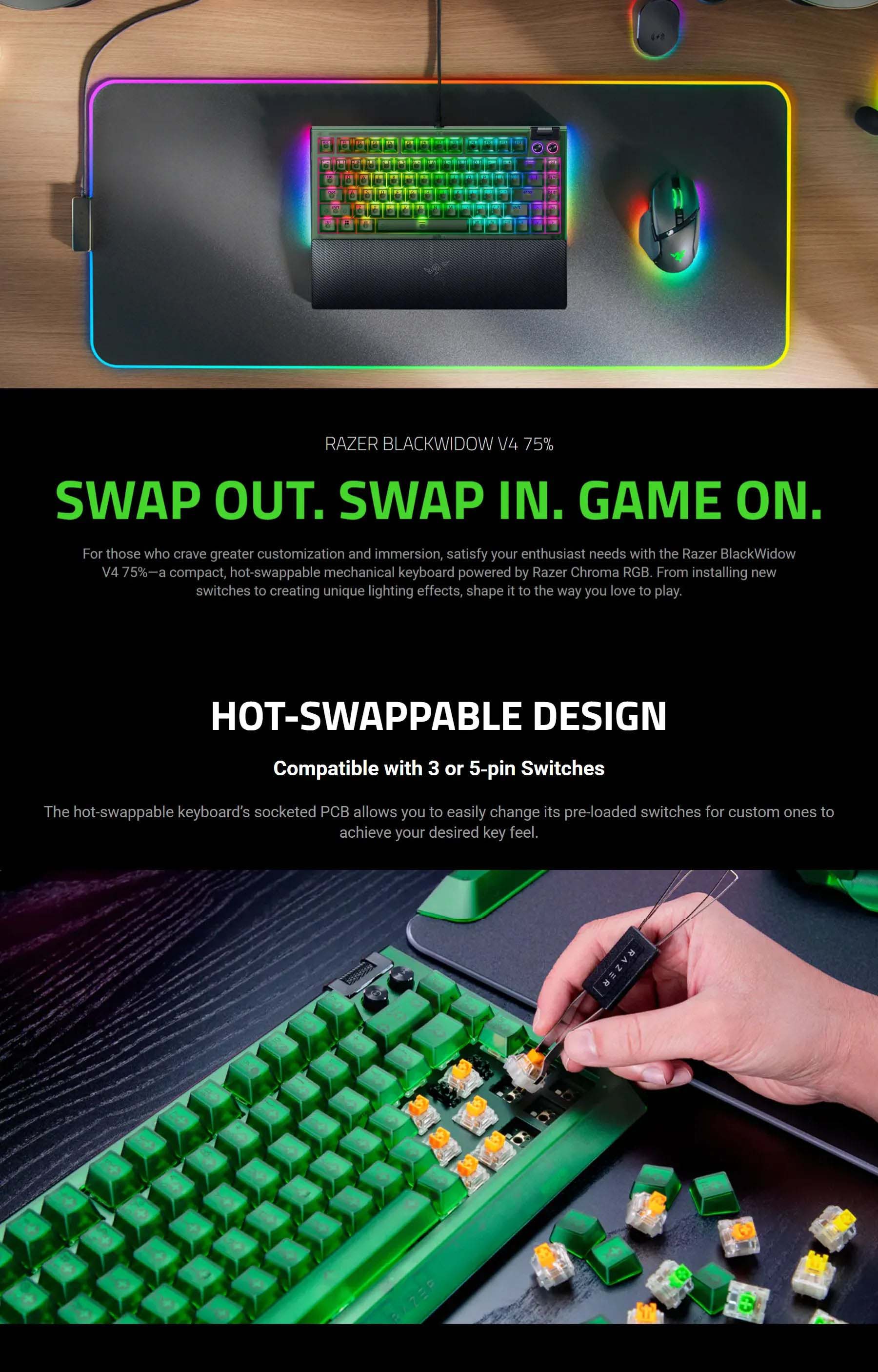 Razer BlackWidow V4 75% Hot-swappable Mechanical Gaming Keyboard ...