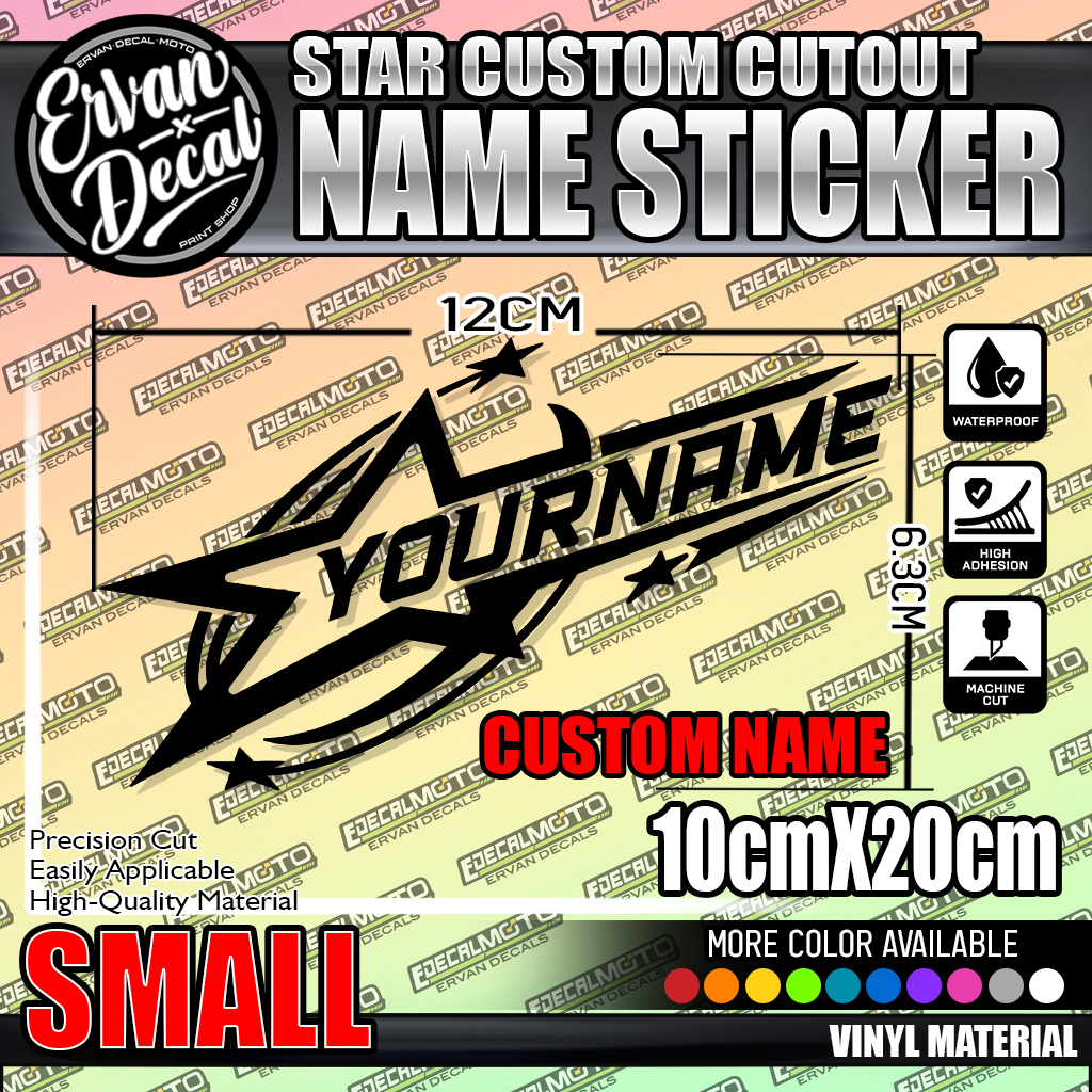 STICKER VINYL CUSTOM NAME STAR LINE DSIGN EDECALMOTO | Shopee Philippines