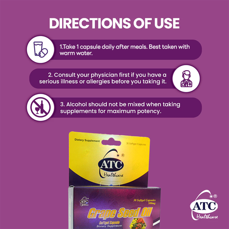 ATC Grape Seed oil 500mg x 30's Capsules Whitening Anti-sugar ...