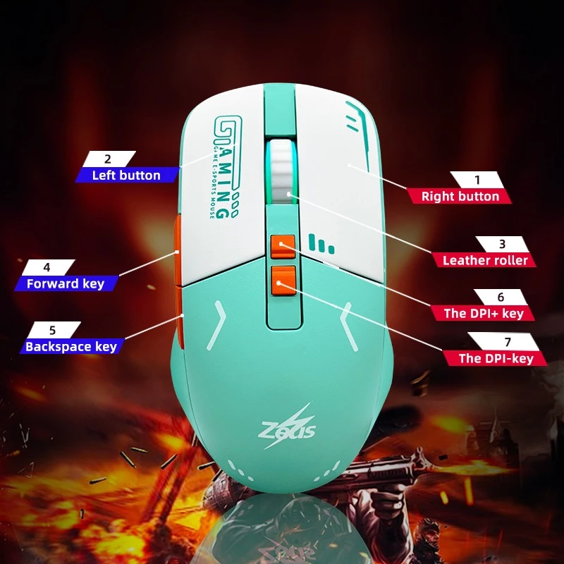 Zeus M-11 Mechanical Feel Wireless Mouse 2.4G Meka Style Rechargeable ...