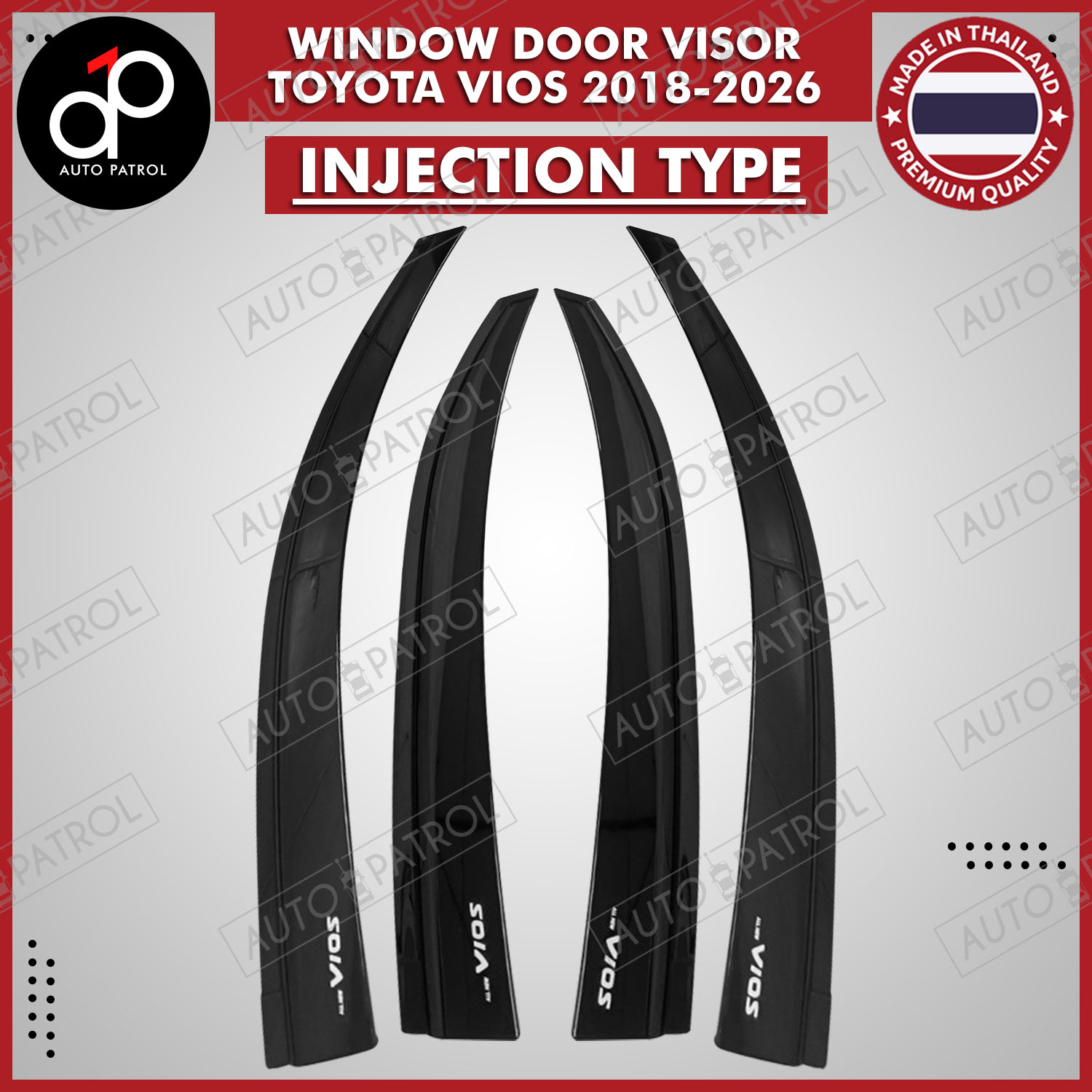 TOYOTA VIOS 2018-2026 Window Door Rain Visor Black (INJECTION TYPE ...