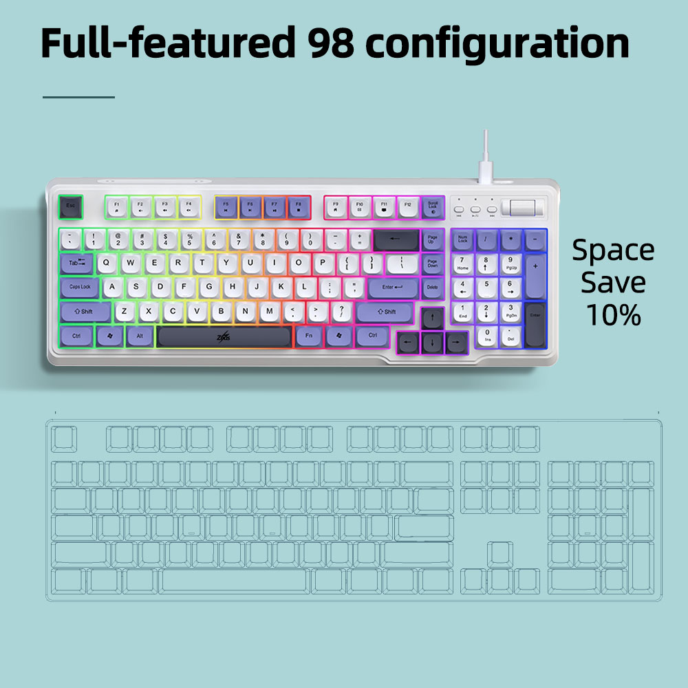 Zeus ZK-011 98 Keys RGB LED Gaming Keyboard With Volume Roller Wired ...