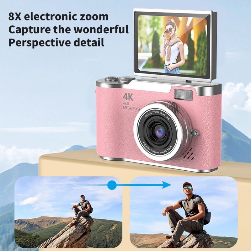 Digital Camera 4K HD Selfie Flip screen 180° Built-in Flash 30X Zoom ...