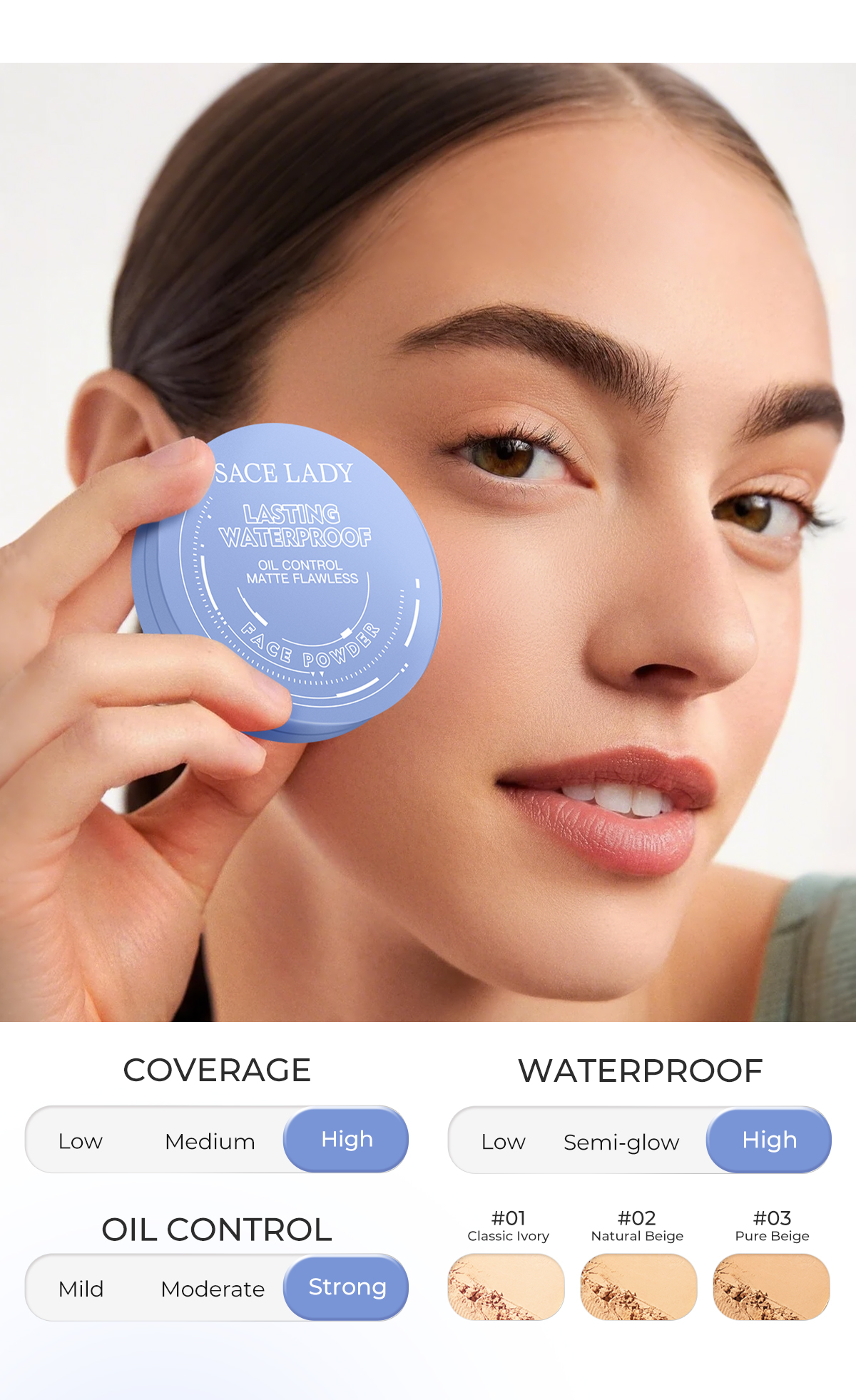 SACE LADY Natural Face Powder Matte Oil Control LongLasting Natural ...