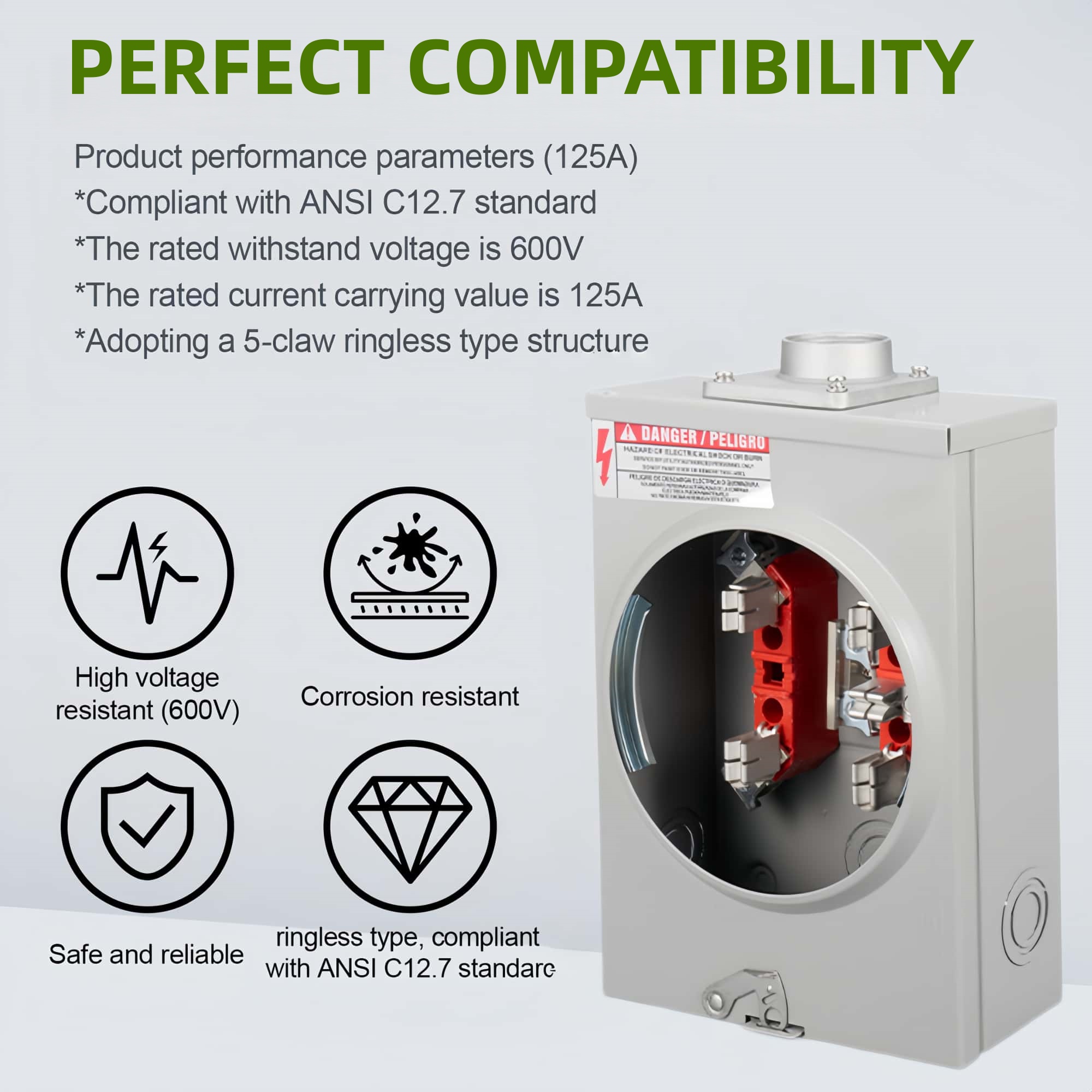 Square Meter base Electric Meter base Square type 125a 5JAWS for class ...