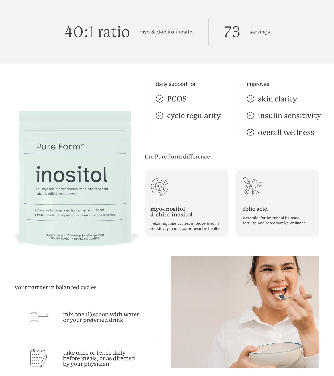 Pure Form® Inositol Powder | 40:1 Myo-Inositol + D-Chiro-Inositol w ...