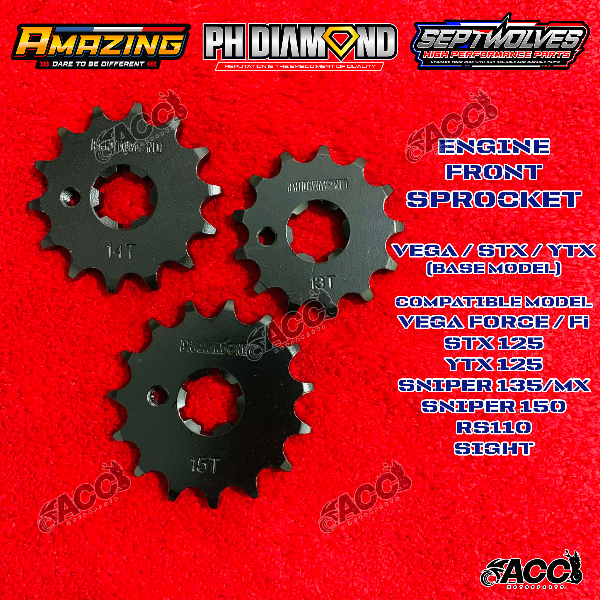 428 Engine Sprocket Vega, STX, YTX, Sniper 135/MX/150, RS110, Sight 13T ...