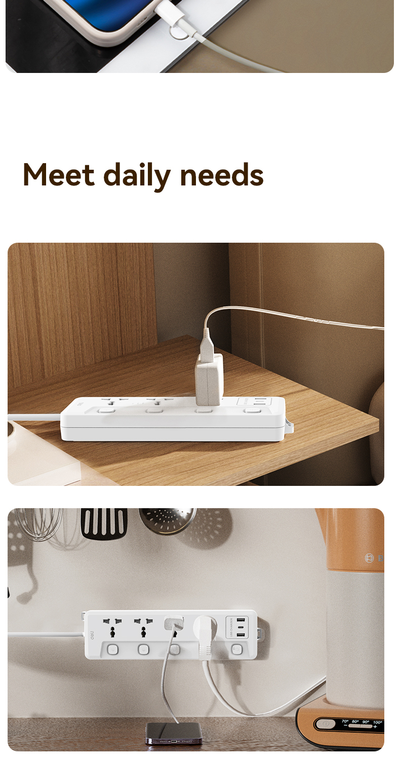 Deli Extension outlet 2m/3m/5m With Switch USB Interfac For families ...
