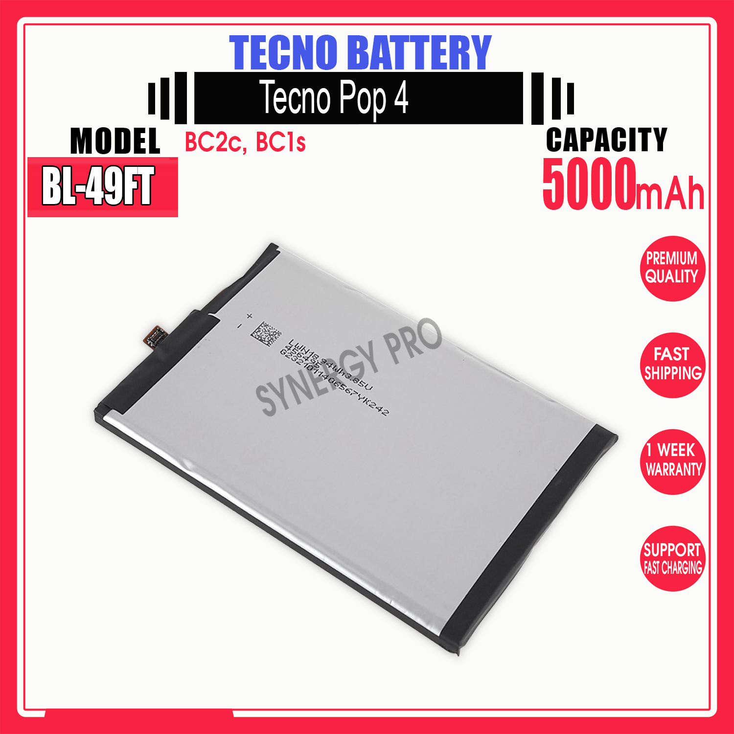 BL-49FT BATTERY FOR TECNO POP 4 BATTERY MODEL BL-49FT 5000MAH CAPACITY ...