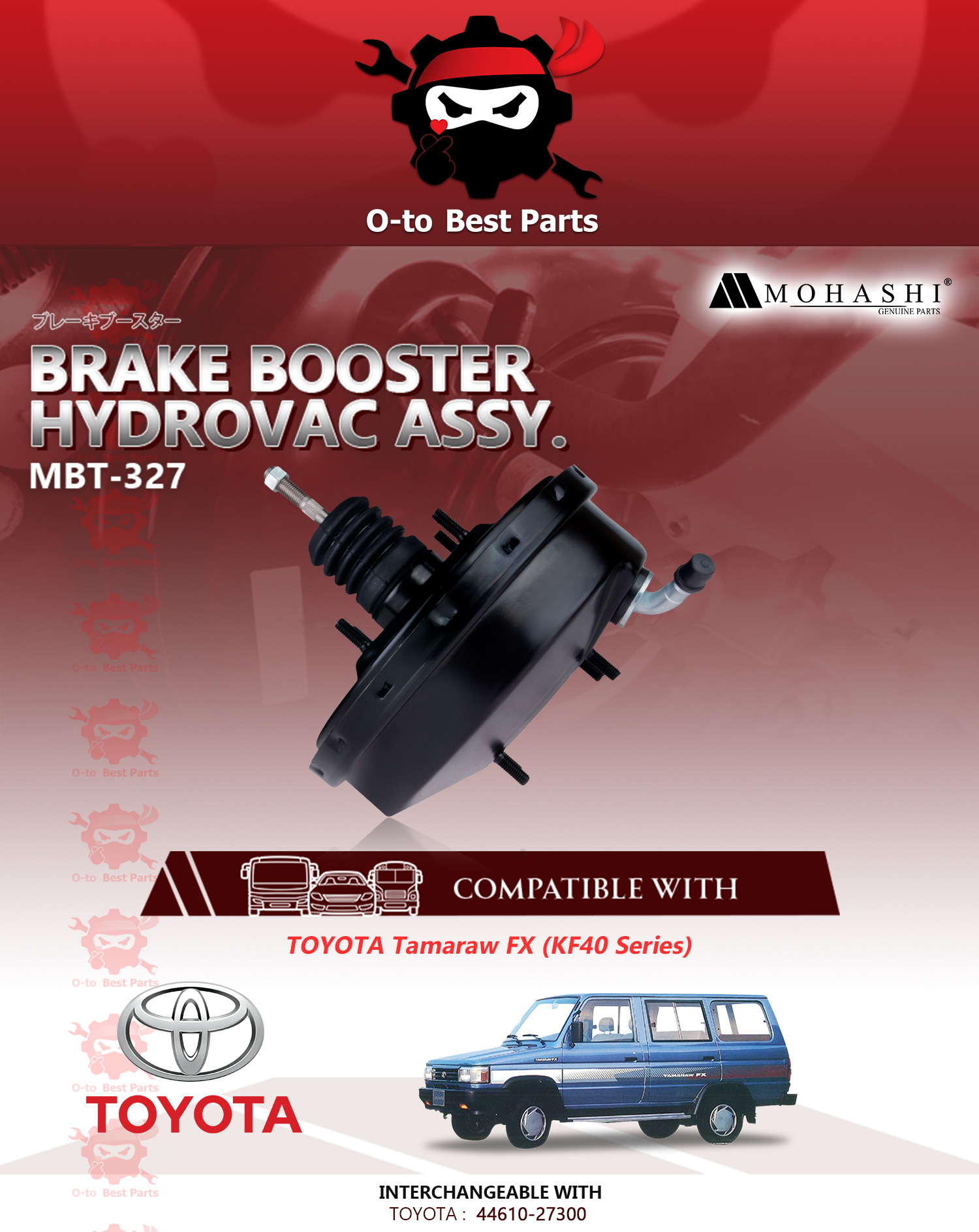 TOYOTA TAMARAW FX KF40 MOHASHI BRAKE BOOSTER HYDROVAC MBT-327 (1PC) | Shopee Philippines