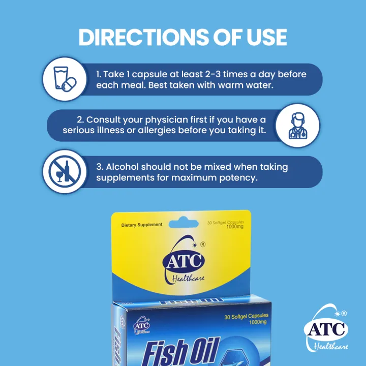 ATC Fish Oil x Vita-E 30's Capsules Healthcare Supplement Heart Brain ...