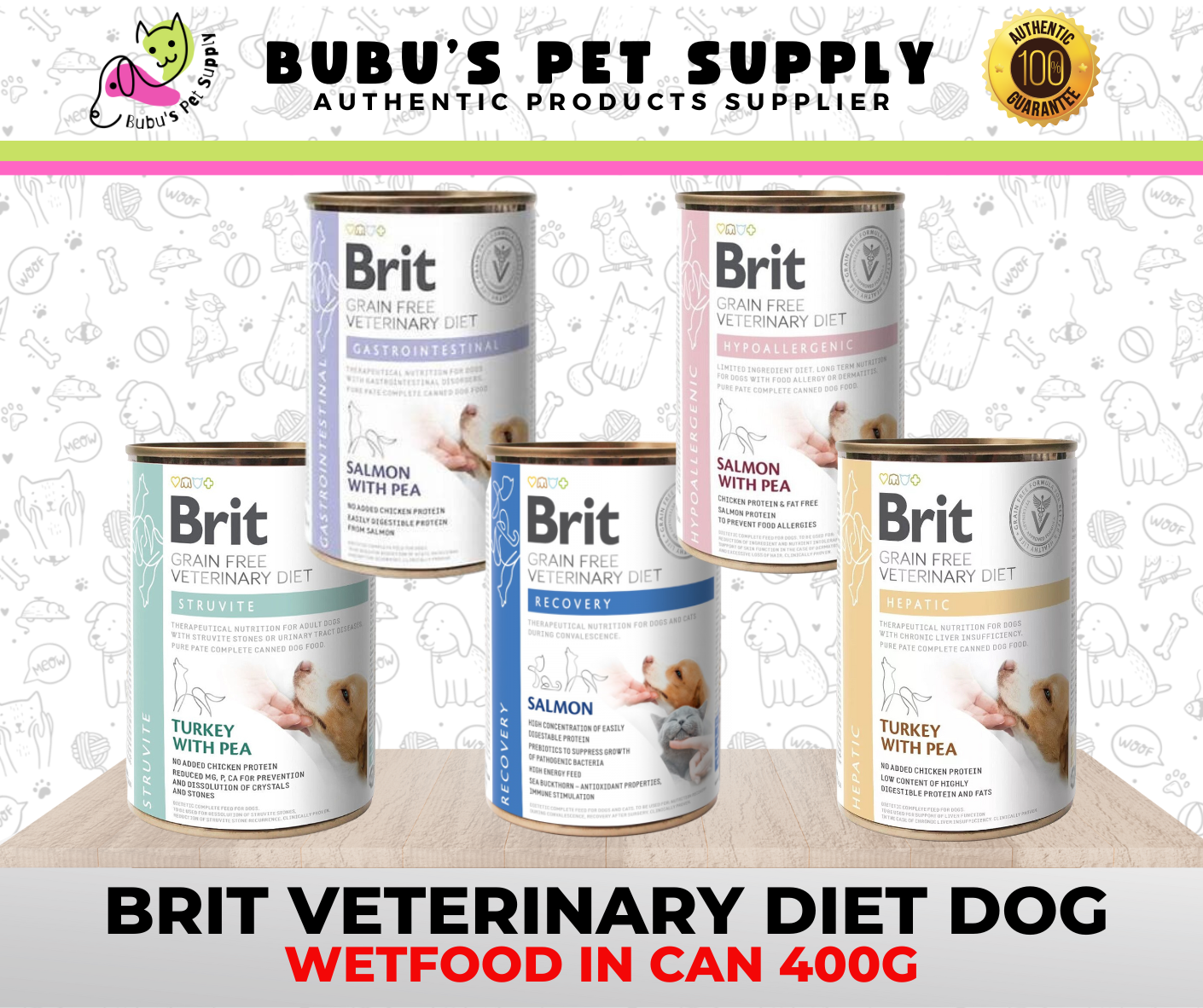 BRIT VET DIET WET DOG FOOD IN CAN 400G HYPOALLERGENIC RECOVERY STRUVITE ...
