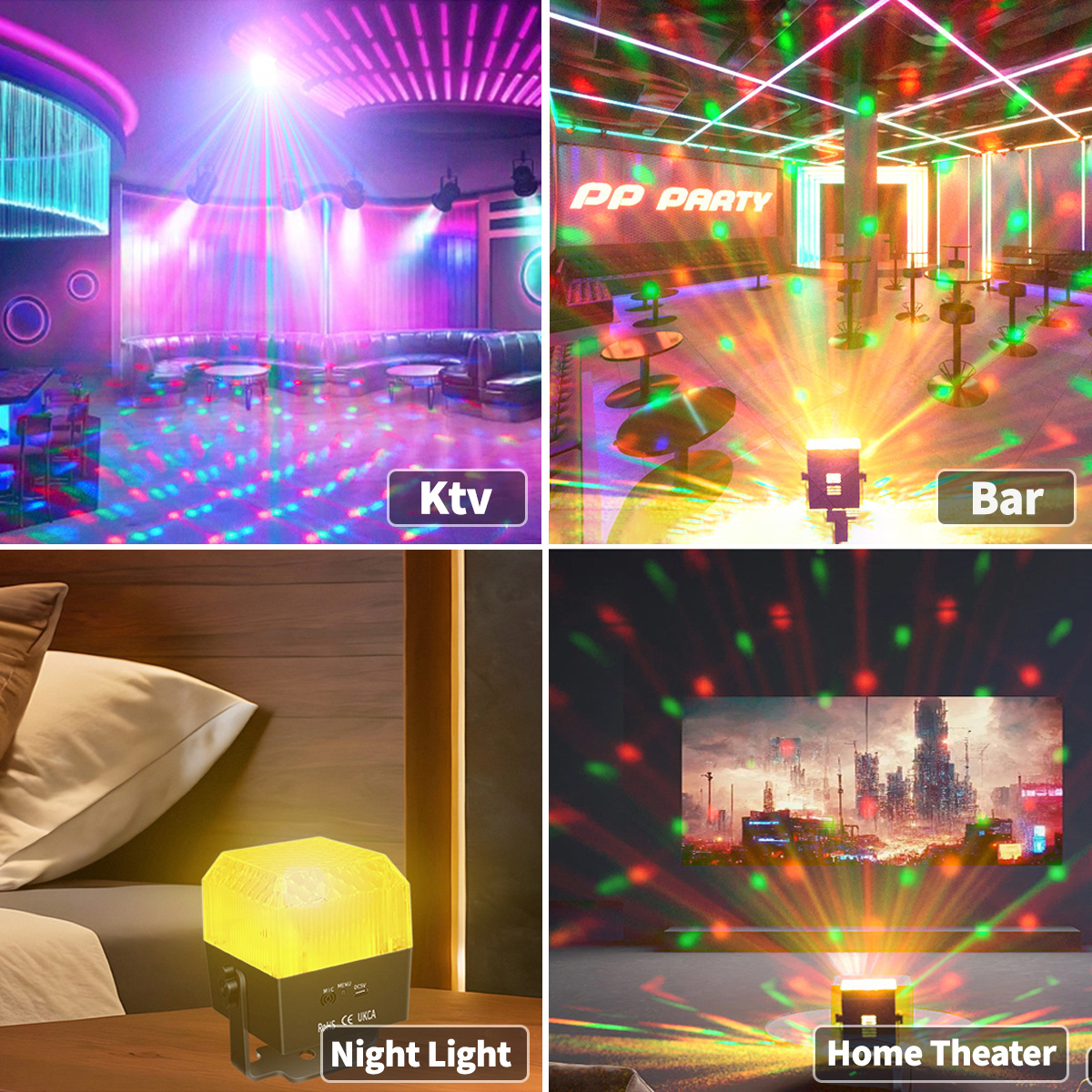 LED Disco Party Light Sound Control Projector Light RGB Bar Ambient ...